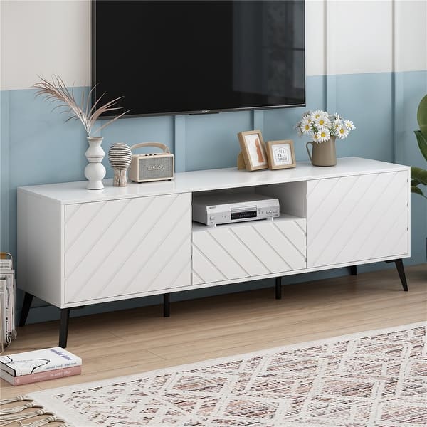 TV Console Table with Adjustable Shelves, 1 Drawer and Open Shelf - Bed ...