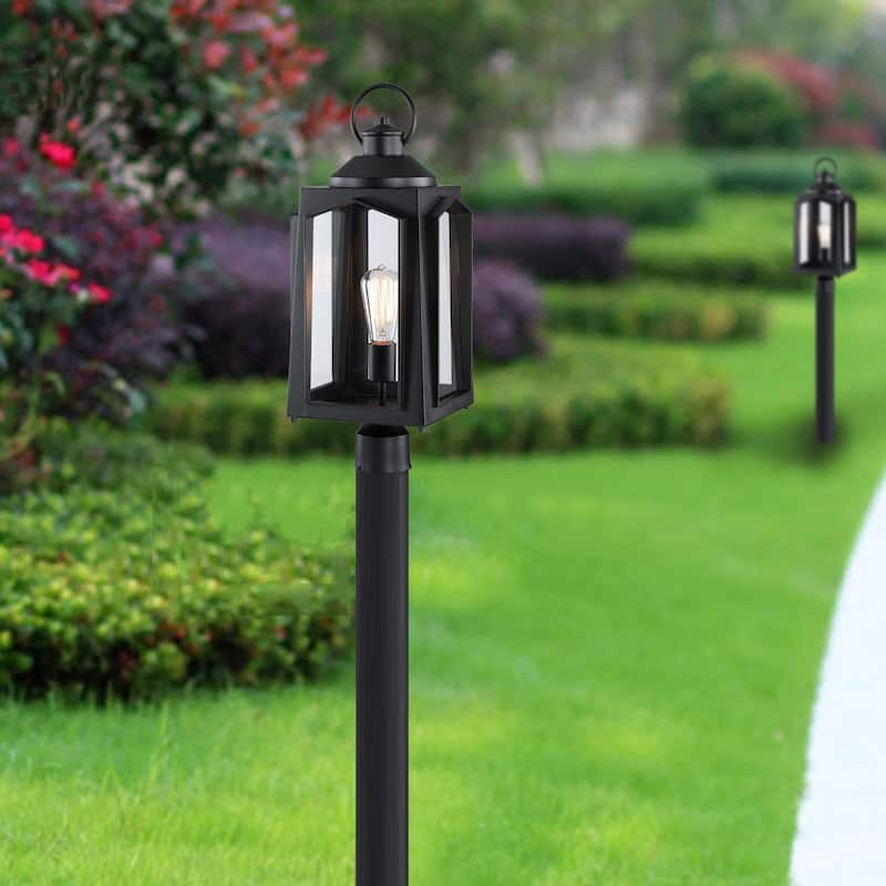 1-Light Matte Black Outdoor Post Light with Clear Glass Shade - M - Bed ...