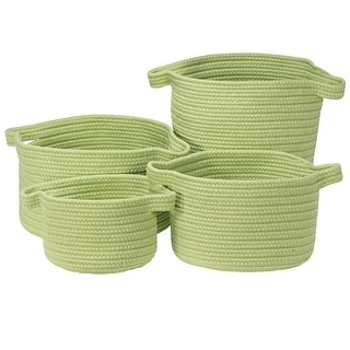 4 Light Green Farmhouse Style Hcrafted Round Braided Basket, 16" - Bed ...