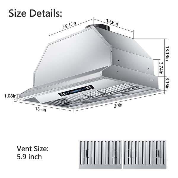 IKTCH 30/36/42 Inch Built-in/Insert Range Hood 900 CFM with Gesture ...