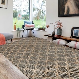 Ona 5 x 8 Handwoven Medium Area Rug, Black and Brown Diamond Lattice ...
