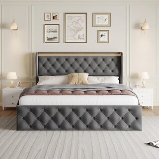 Velvet Upholstered Bed Frame with Wingback Headboard - Bed Bath & Beyond - 42200161