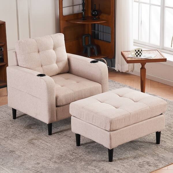 HCHAIRH Upholstered Tufted Accent Chair Single Sofa Storage Ottoman Set ...