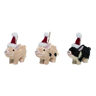 Transpac Sisal Pig Ornament Set of 3 Christmas Home Decorations - Bed ...