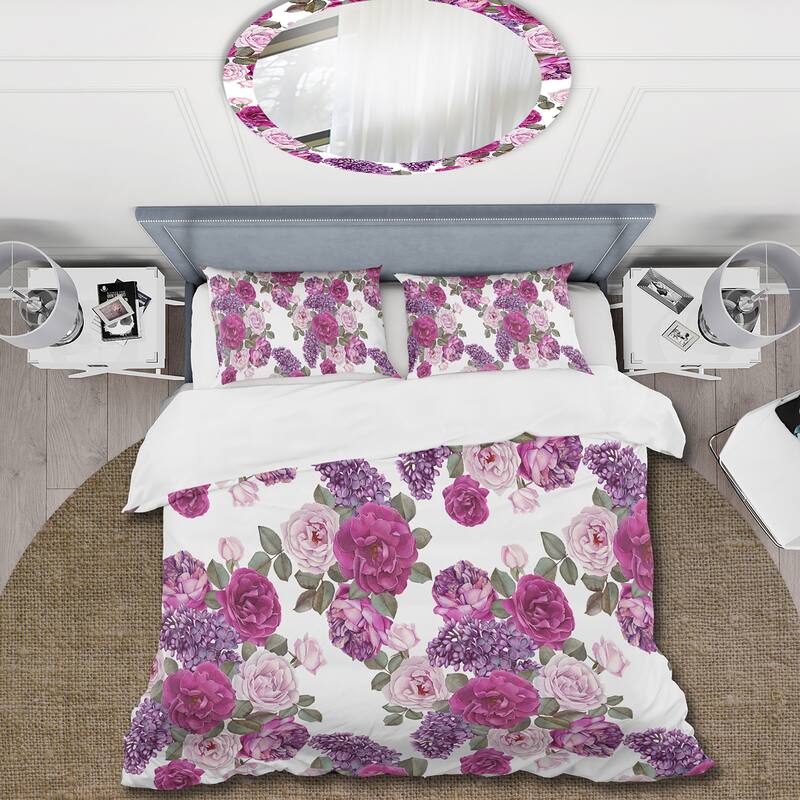 Designart 'Roses And Lilacs Bouquet On White' Traditional Duvet Cover ...