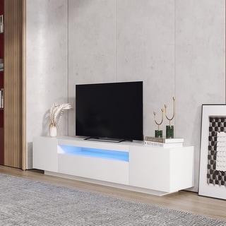 LED TV Cabinet Modern High Gloss Media Console with Drawer and Led ...