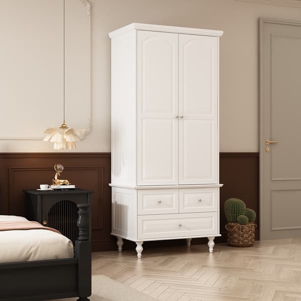 Timechee Two Door Armoires Wardrobes Three Drawers and Hanging Rod ...