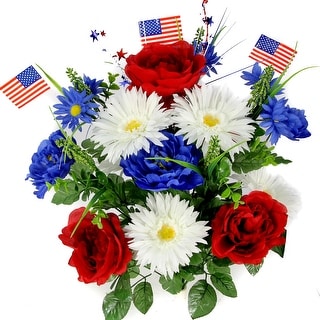 18 Stems Faux Peony Daisy fillers Mixed Flower Bush w/American Flags ...