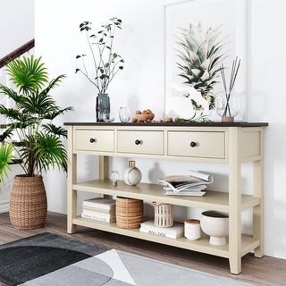 Retro Pine Wood Console Table with Two Open Shelves - Bed Bath & Beyond ...