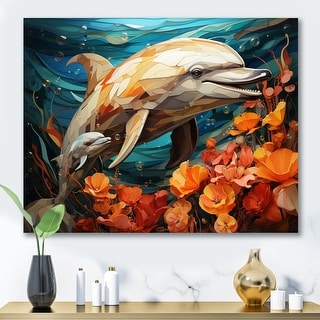 Designart "Dolphin Marine Symphony Geometric" Animals Wall Decor - Bed ...