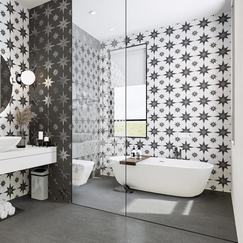 Merola Tile Stella Nero 9-3/4" x 9-3/4" Porcelain Floor and Wall Tile ...