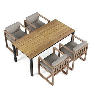 Acacia Wood Patio Dining Table and Chairs Set of 5 Light Brown Light ...