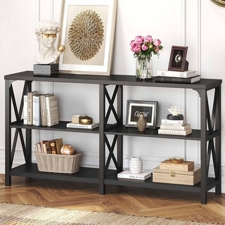 Modern Black Console Table with 3-Tier Storage, 55 Inch, for Living ...