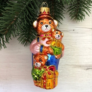 STP Goods Bear with Cubs Glass Christmas Tree Ornament - Made In ...
