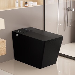 Black Square Smart Toilet with Built-in Tank for Bathroom, Remote ...