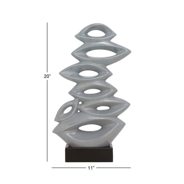 Abstract Grey Glazed Ceramic Stacked Sculpture On Black Rectangular ...
