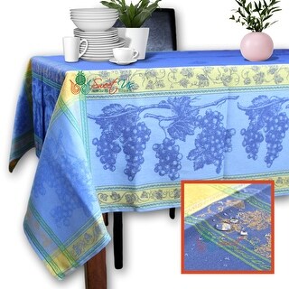 Wipeable Spill Resistant French Floral Blue Cotton Jacquard Tablecloth ...