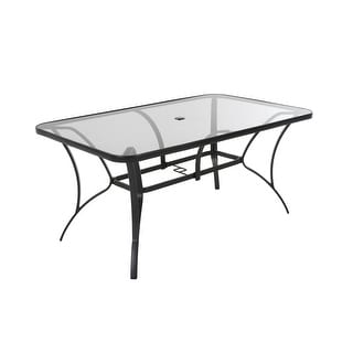 Steel Patio Dining Table, Dark Gray Steel Frame, Tempered Glass Table ...