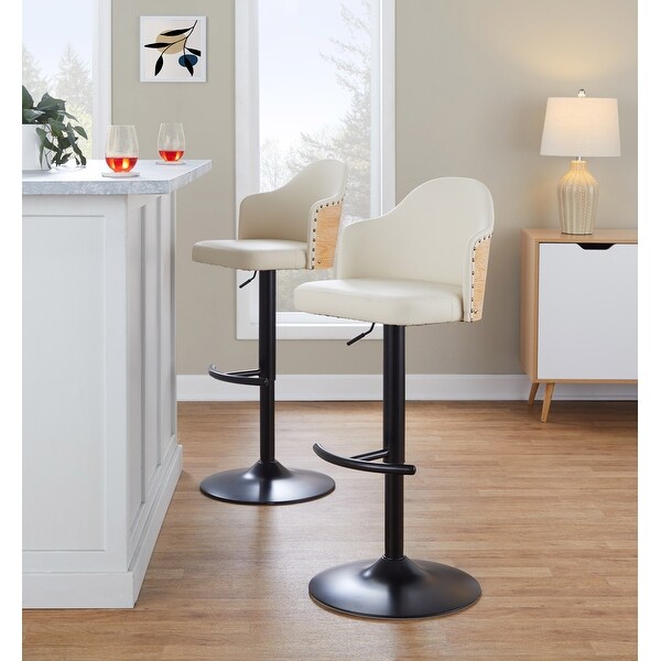 Carson Carrington Valsatra Adjustable Bar Stool with Natural Wood Back and Rounded T Footrest Set of 2 Bed Bath Beyond 41062106
