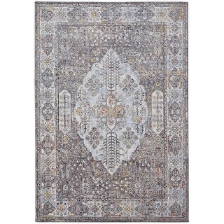 8' X 10' Gray Blue And Gold Floral Stain Resistant Area Rug - 3'6 ...