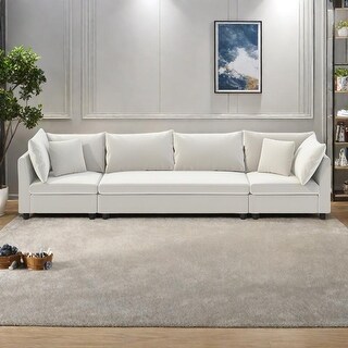 116" Chenille Modular Sectional Sofa, 4-Seater Couch Set with Pocket ...