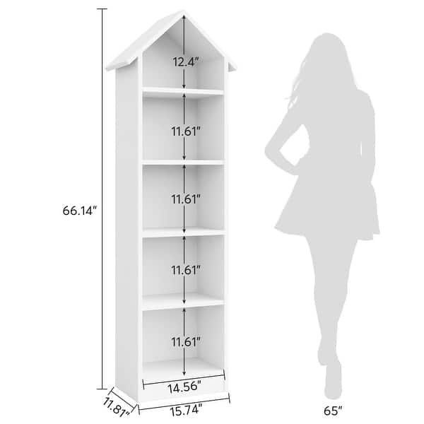 66 Inch Tall Narrow Bookshelf, 5-tier Modern Cube Bookcase for Small ...