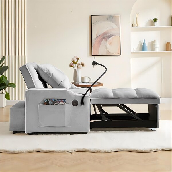 3 in 1 Convertible Folding Sleeper Sofa Bed with Multi Pockets Black