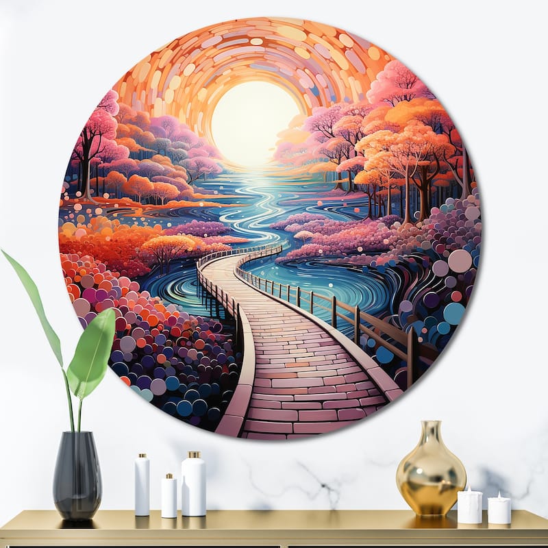 Designart "Orange Bridge Dreamy Passage Pointillism" Pointillism Large ...