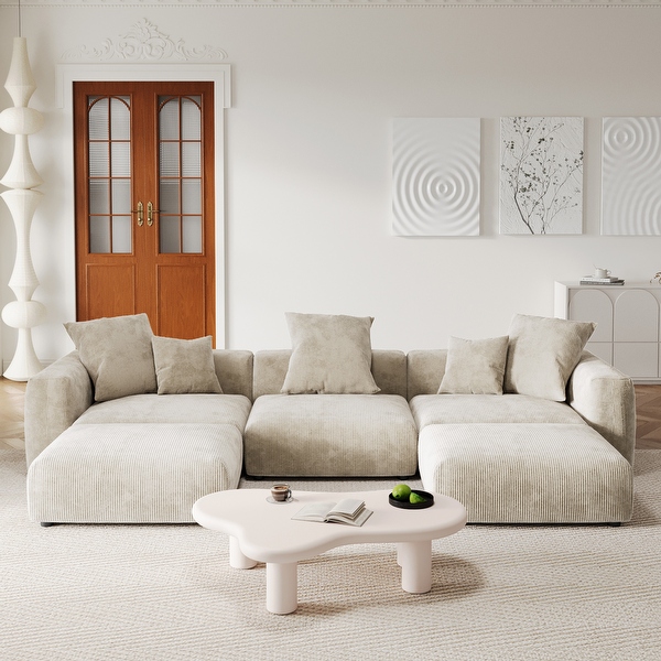 141.73 U shape Corduroy Modular Sofa Large Size Comfy Sectional Couch Sofa with 5 Pillows On Sale Bed Bath Beyond 40275112