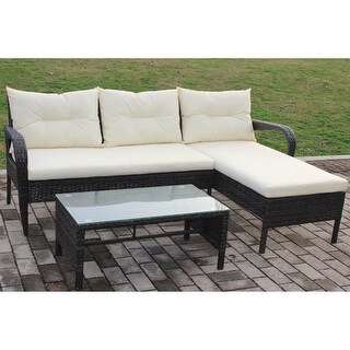 3 Piece Conversation Set Ratten Sectional Sofa With Seat Cushions - Bed ...