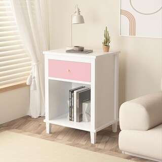 Wooden Nightstand, Child's Bedroom Storage Cabinet Pink Bedside Table ...