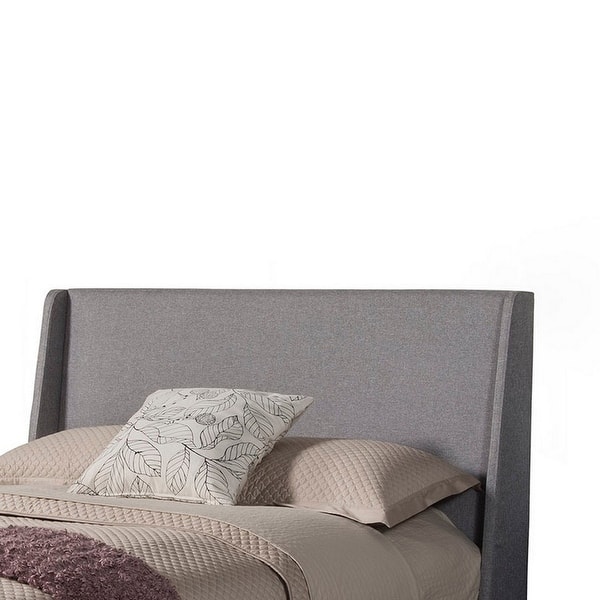 Eva Low Profile Full Size Bed, Gray Linen Upholstery, Shelter Headboard ...