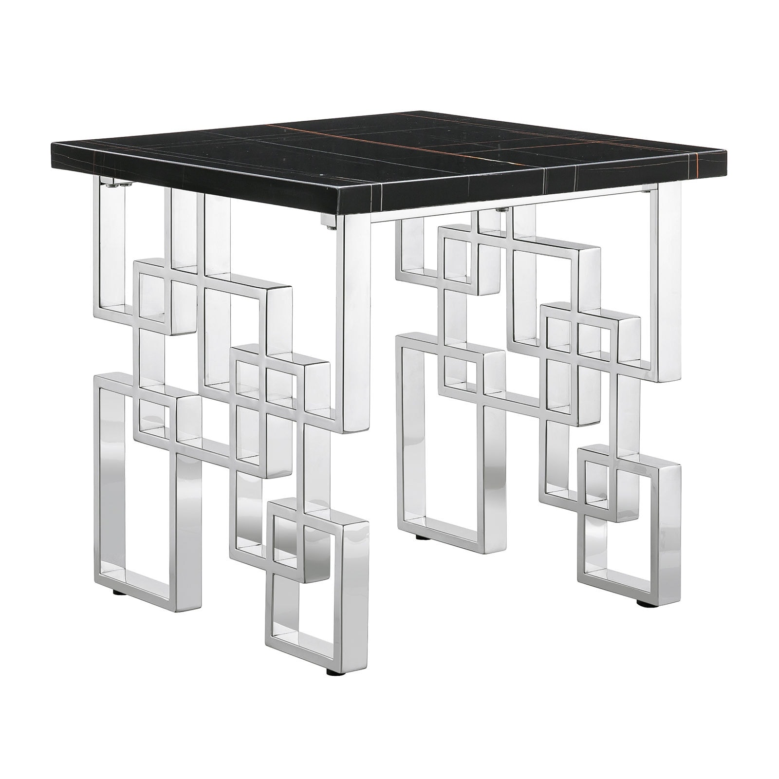 Black End Table with Silver Polished Stainless Steel Geometric Design Table Legs Only Table