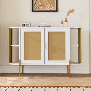Rattan Door Dining Side Cabinet White Console Table with Gold Trim Bed Bath Beyond 41203959