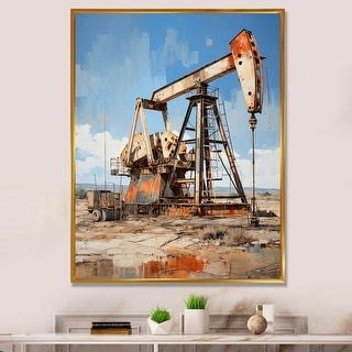 Designart "Gold Oil Rigs Fields In Texas I" Oil Rigs / Fields Framed ...