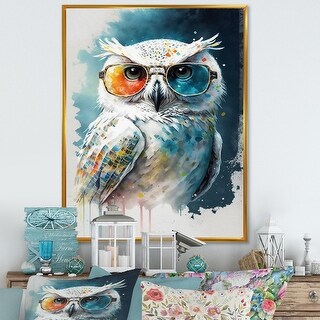Designart "Cool White Owl With Funky Sunglasses II" Animals Owl Framed ...