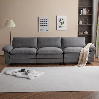 L Shaped Modular Sectional Sofa w/Ottoman, Corduroy Upholstered Couch ...