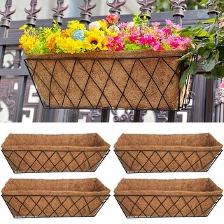 4 Pack Window Planter Box with Coco Liner, 24 Inch Metal Deck Railing ...