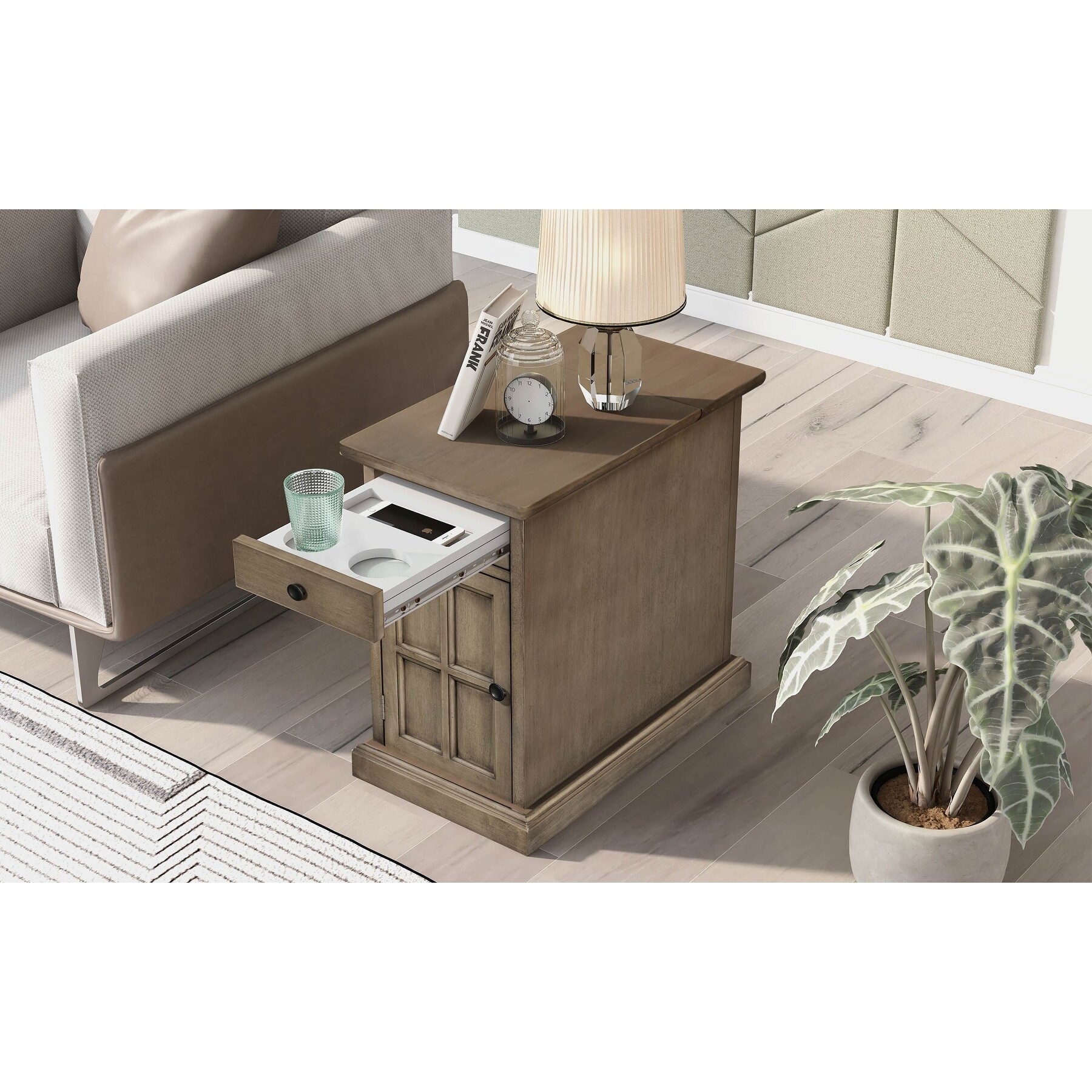End Table with USB Ports Cup Holders and Drawer Bed Bath Beyond 38450167