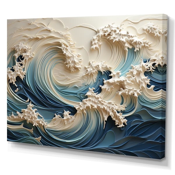 Designart "White And Blue Wave Papercut Style III" Coastal Waves Wall ...