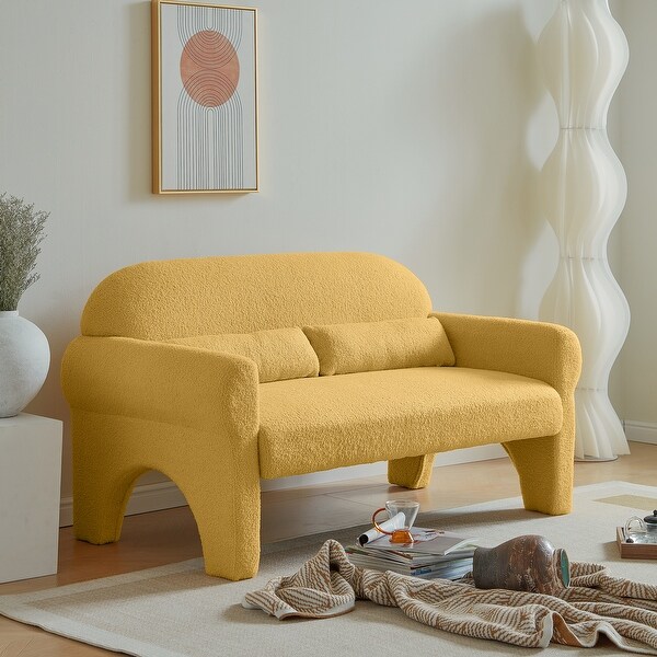 Yellow Brogue Style Loveseat Imitation Wool Fabric Recliner 2 Seater Small Sofa Bridge Base Living Room Bedroom Furniture