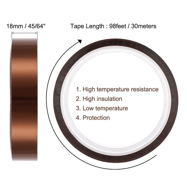 250C-300C High Temp Tape 45/64 Inch x 98ft Heat Resistant Polyimide ...