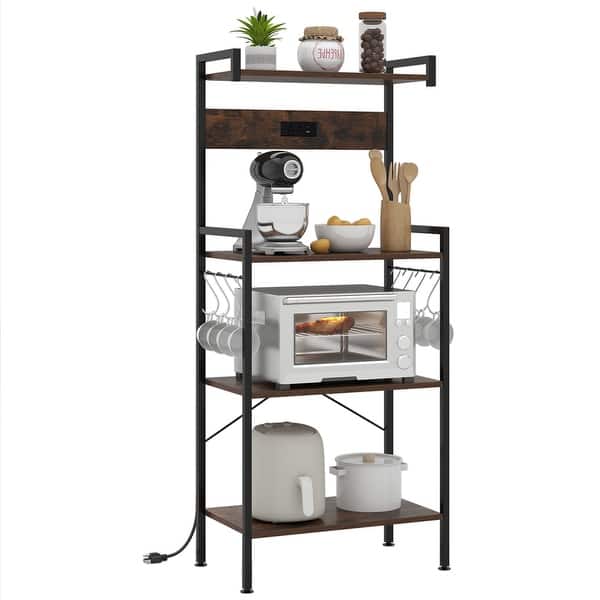 Gymax Kitchen Bakers Rack w/ Power Outlet 4 Tiers Coffee Bar Table w ...