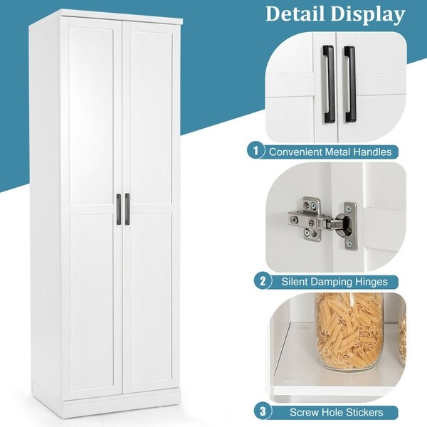 70 inch Freestanding Storage Cabinet with 2 Doors and 5 Shelves 23 x 17 x 70 L x W x H White