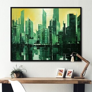 Designart "Jade Juxtaposition Green Skyscraper Cityscape I" Skyscrapers ...