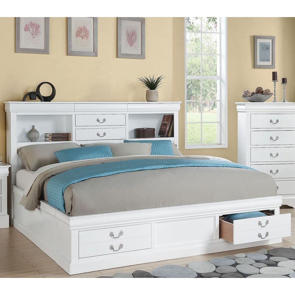 Queen Size Platform Bed Storage Bed with Drawers and Storage Headboard ...