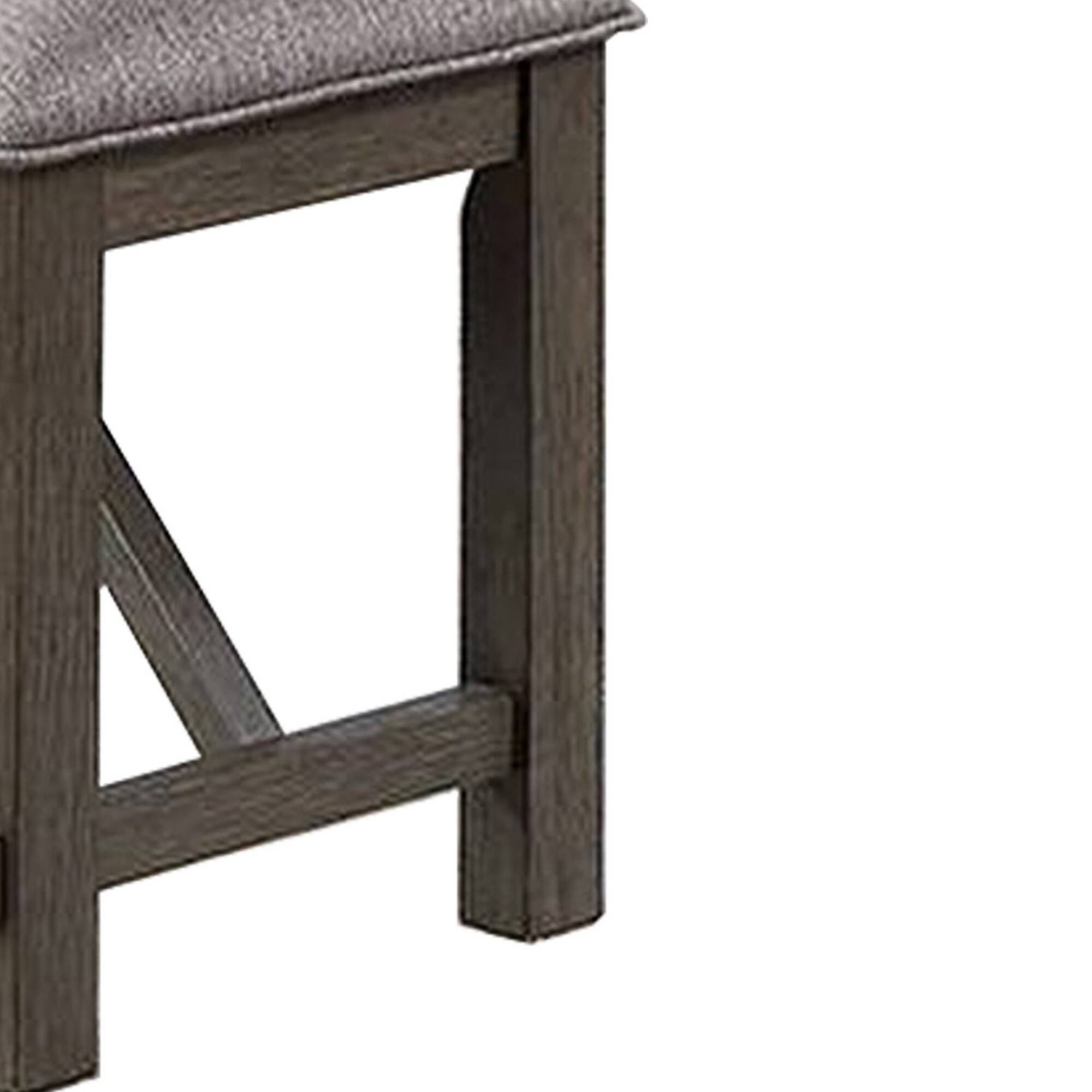 Lexi 50 Inch Dining Bench Fabric Padded Seat Rubberwood Gray Dark