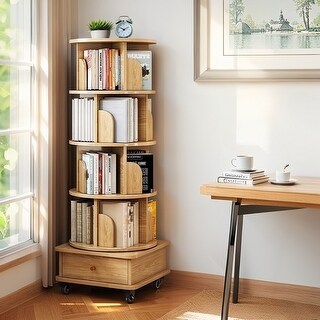 360° Rotating Bookcase‌ - Space-Saving Spinning Shelf with Wheels ...