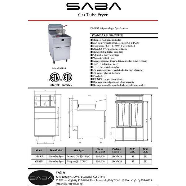 SABA - Commercial Gas Fryer (Liquid Propane) - Bed Bath & Beyond - 33780906