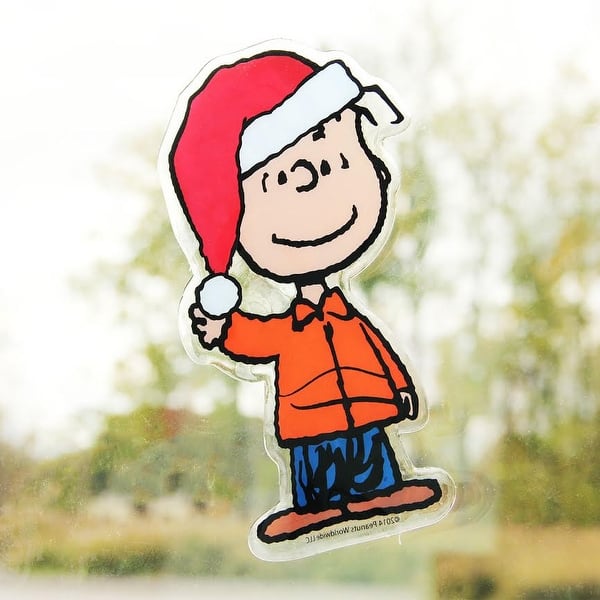 8" Peanuts Linus Wearing Santa Hat Jelz Christmas Window Cling - Bed ...